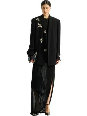 Balmain Embroidered Insect Shawl Collar Jacket - Black