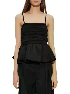 GESTUZ Erin Ruched Peplum Top - Black
