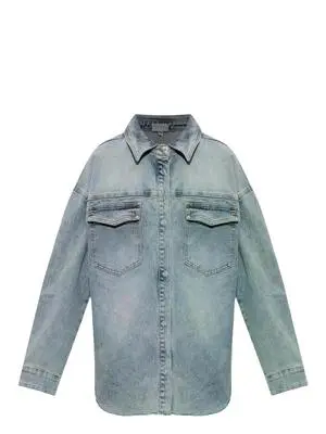 GESTUZ Faded Frayed Hem Shirt - Blue