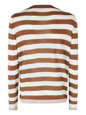 GRAN SASSO V-neck Sweater With Metallic Stripe Detailing - Brown