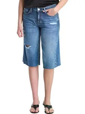 Guess Distressed Raw-cut Hem Denim Shorts - Blue
