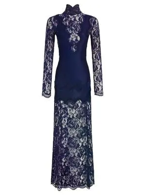 Rabanne Rabanne Long-Sleeved Lace Maxi Dress Blue