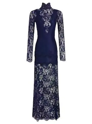Rabanne Rabanne Lace-Panelled High-Neck Maxi Dress Blue