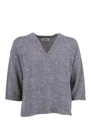 KANGRA Sequin-embellished V-neck Sweater - Grey