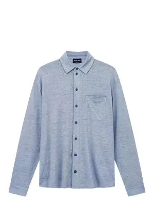 Giorgio Armani Shirt Regular Fit In Pure Linen Single Jersey - Blue