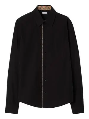 Burberry Classic Fit Check Piping Cotton Poplin Shirt - Black