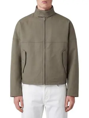 Bottega Veneta Cotton Jacket With Woven Leather Collar - Grey