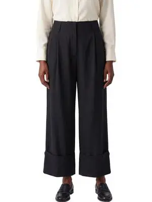 DARKPARK High-waist Wide-leg Cropped Trousers With Cuffs - Black