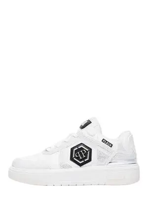 Philipp Plein Sk8r Embellished Leather Low Top Sneakers - White