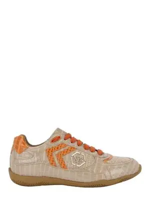 Philipp Plein Pit-$top Crocodile Print Leather Sneakers - Beige