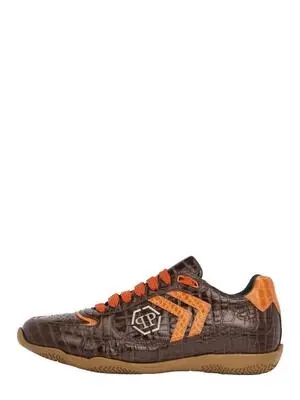 Philipp Plein Pit-$top Crocodile Print Leather Sneakers - Brown