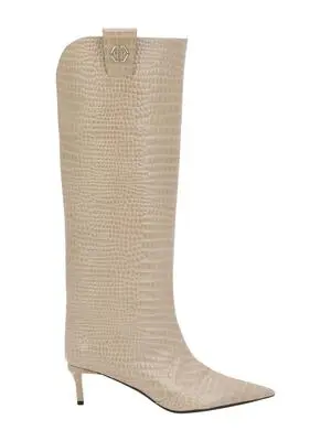 Philipp Plein Crocodile Embossed Leather Knee-high Boots - Beige