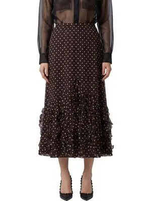 Valentino Garavani Polka Dot Ruffle Skirt - Brown