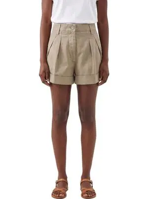 Aspesi Mid-rise Linen And Cotton-blend Shorts With Cuffed Hems - Beige