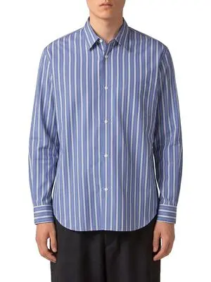 Junya Watanabe Relaxed Fit Patchwork Cotton Shirt With Spread Collar - Blue