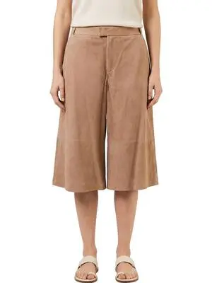 ARMA Jina Cropped Wide-leg Suede Leather Trousers - Beige