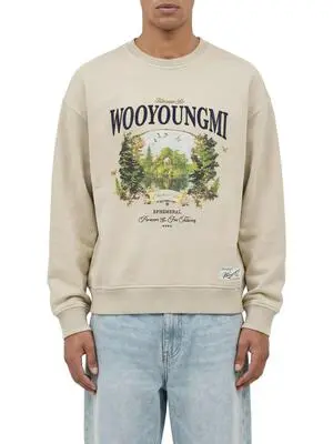 WOOYOUNGMI Graphic Print Cotton Crewneck Sweatshirt - Beige