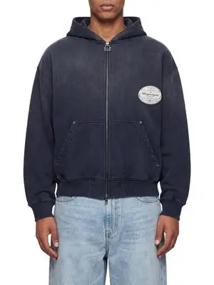 WOOYOUNGMI Cotton Zip-up Hoodie With Contrast Logo - Blue