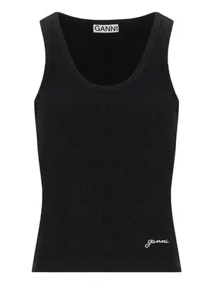 GANNI Ribbed Logo Tank Top - Black