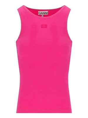 GANNI Ribbed Knit Tank Top - Fuchsia