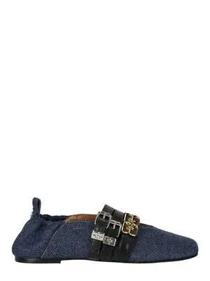 GANNI Sue Triple Denim Ballet Flats With Buckle Detailing - Blue