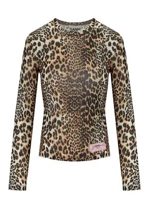 GANNI Long Sleeve Animal Print Top - Multicolor