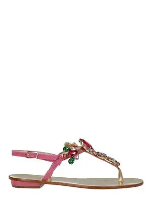 PAOLO FERRARA Embellished Suede Thong Sandals - Fuchsia