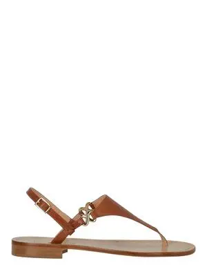 PAOLO FERRARA Leather Thong Sandals With Gold-tone Infinity Charm - Brown