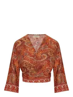 PAHIESA FORMENTERA Pahiesa Formentera Paisley Print Silk-Cotton Blend Cropped Top