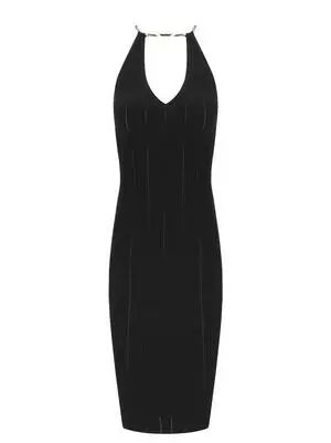 Elisabetta Franchi Knitted Midi Dress With Openwork Detail - Black