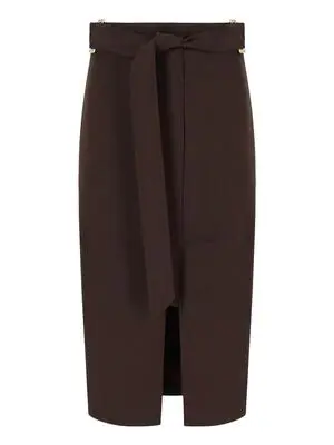 Elisabetta Franchi Midi Skirt With Sash And Gold Hardware - Brown