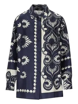 Max Mara Silk Floral Print Shirt - Blue