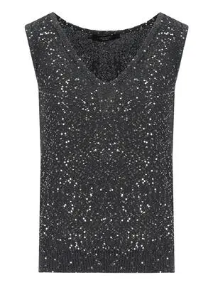 Max Mara Sleeveless Sequin Embellished Knit Top - Grey