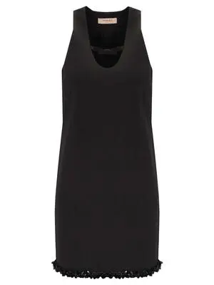 TWINSET Sleeveless Crepe Mini Dress With Sequined Hem And Bow Detail - Black