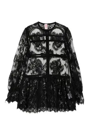 FETICO Lace-panelled Peplum-hem Blouse - Black