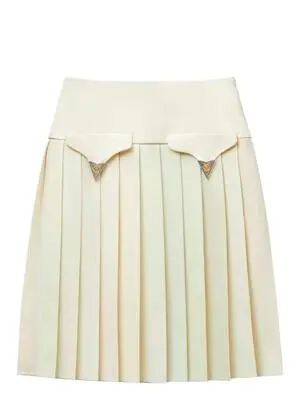 Versace Pleated Wool Midi Skirt - Neutrals