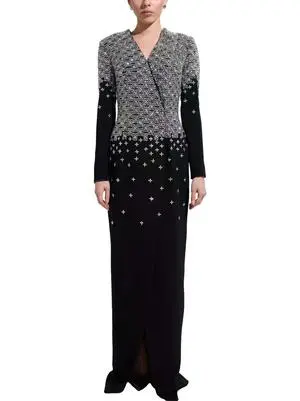 DINA MELWANI Crystal Embellished Crepe Maxi Gown - Black