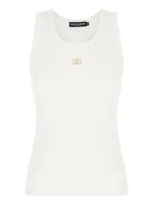 Dolce & Gabbana Ribbed Tank Top With Embellished Logo - Multicolor