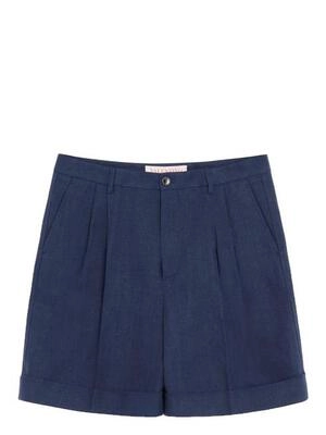 Valentino Garavani Linen Cuffed Bermuda Shorts - Blue