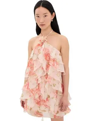 Astr The Label Ofra Ruffled Floral Halter Mini Dress - Blush Floral