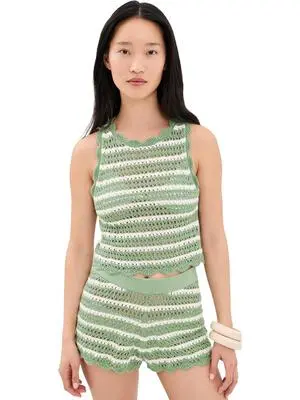 Alice + Olivia Amity Pointelle Tank Top - Sage/soft White