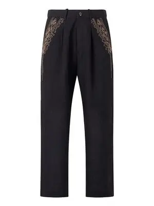 KARTIK RESEARCH Zardozi Embroidered Linen Trousers - Black