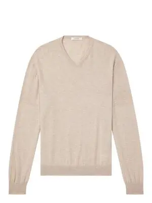 THE ROW Mapple V-neck Cashmere Sweater - Beige