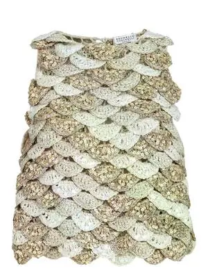 Brunello Cucinelli Handmade Embellished Jute And Cotton Knit Top - Neutrals