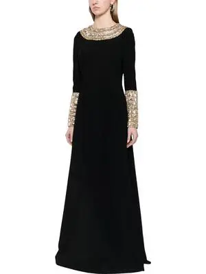 DINA MELWANI Crystal Embellished Maxi Gown - Black