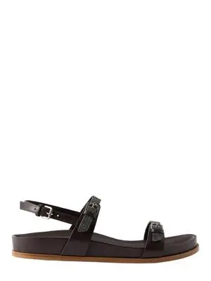 Brunello Cucinelli Embellished Leather Sandals - Brown