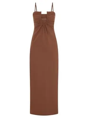 Christopher Esber Arced Ruched Satin Maxi Dress - Brown