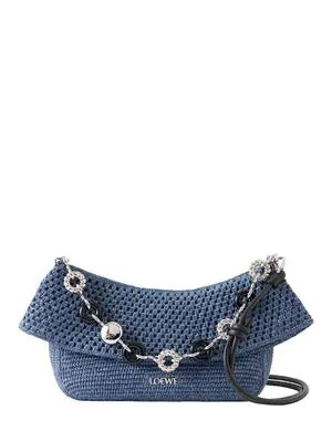 Loewe Ola Crocheted Raffia Shoulder Bag With Metal Chain - Blue