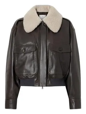 Brunello Cucinelli Shearling-trimmed Leather Bomber Jacket - Brown