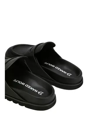 NAKED WOLFE Pebble-embossed Penny-strap Slides - Black